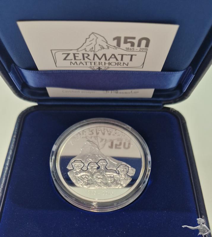 2015 Zermatt, Matterhorn 1865-2015 Silber 1 Unze mit Box & Zertifikat ...